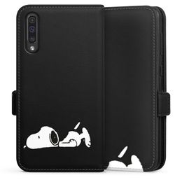 DeinDesign Galaxy A50 Handy Klapph&uuml;lle Handyh&uuml;lle aus Kunst Leder schwarz Flip Case Official Licensed Product Snoopy Peanuts Sideflip mit Lasche