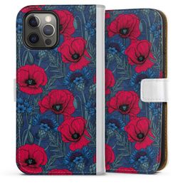 DeinDesign iPhone 12 Pro Max Handy Klapph&uuml;lle Handyh&uuml;lle aus Kunst Leder wei&szlig; Flip Case Flower Poppy Painting Sideflip mit Lasche