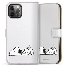 DeinDesign iPhone 12 Pro Max Handy Klapph&uuml;lle Handyh&uuml;lle aus Kunst Leder wei&szlig; Flip Case Official Licensed Product Snoopy Peanuts Sideflip mit Lasche