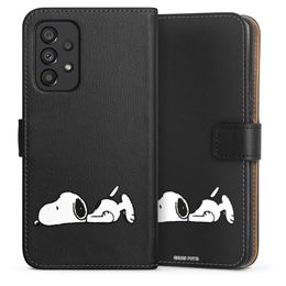 DeinDesign Galaxy A53 5G Handy Klapph&uuml;lle Handyh&uuml;lle aus Kunst Leder schwarz Flip Case Peanuts Snoopy Official Licensed Product Sideflip mit langer Lasche