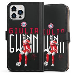 DeinDesign iPhone 13 Pro Max Handy Klapph&uuml;lle Handyh&uuml;lle aus Kunst Leder schwarz Flip Case Fc Bayern M&uuml;nchen Official Licensed Product Giulia Gwinn Sideflip mit 