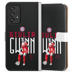DeinDesign Galaxy A33 5G Handy Klapph&uuml;lle Handyh&uuml;lle aus Kunst Leder wei&szlig; Flip Case Fc Bayern M&uuml;nchen Giulia Gwinn Official Licensed Product Sideflip mit Lasche