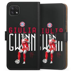 DeinDesign Galaxy A22 5G Handy Klapph&uuml;lle Handyh&uuml;lle aus Kunst Leder schwarz Flip Case Fc Bayern M&uuml;nchen Giulia Gwinn Official Licensed Product Sideflip mit 