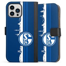 DeinDesign iPhone 13 Pro Max Handy Klapph&uuml;lle Handyh&uuml;lle aus Kunst Leder schwarz Flip Case Official Licensed Product Skyline Fc Schalke 04 Sideflip mit langer 