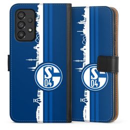 DeinDesign Galaxy A33 5G Handy Klapph&uuml;lle Handyh&uuml;lle aus Kunst Leder schwarz Flip Case Official Licensed Product Fc Schalke 04 Skyline Sideflip mit langer Lasche