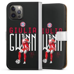 DeinDesign iPhone 12 Pro Max Handy Klapph&uuml;lle Handyh&uuml;lle aus Kunst Leder wei&szlig; Flip Case Fc Bayern M&uuml;nchen Giulia Gwinn Official Licensed Product Sideflip mit 