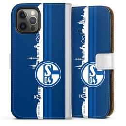 DeinDesign iPhone 12 Pro Max Handy Klapph&uuml;lle Handyh&uuml;lle aus Kunst Leder wei&szlig; Flip Case Official Licensed Product Skyline Fc Schalke 04 Sideflip mit Lasche