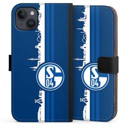 DeinDesign iPhone 14 Plus Handy Klapph&uuml;lle Handyh&uuml;lle aus Kunst Leder schwarz Flip Case Official Licensed Product Skyline Fc Schalke 04 Sideflip mit langer 