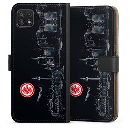 DeinDesign Galaxy A22 5G Handy Klapph&uuml;lle Handyh&uuml;lle aus Kunst Leder schwarz Flip Case Skyline Sge Eintracht Frankfurt Sideflip mit langer Lasche