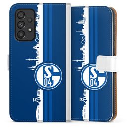 DeinDesign Galaxy A33 5G Handy Klapph&uuml;lle Handyh&uuml;lle aus Kunst Leder wei&szlig; Flip Case Official Licensed Product Fc Schalke 04 Skyline Sideflip mit Lasche