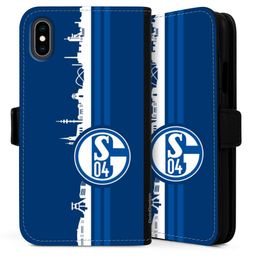DeinDesign iPhone X Handy Klapph&uuml;lle Handyh&uuml;lle aus Kunst Leder schwarz Flip Case Official Licensed Product Skyline Fc Schalke 04 Sideflip mit langer Lasche