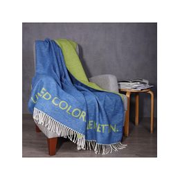 Benetton Plaid in Blau/ Gelb - 49% | Gr&ouml;&szlig;e 140x190 cm | Decken