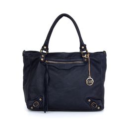 Mia Tomazzi Leder-Schultertasche "Comasina" in Schwarz - (B)35 x (H)30 x (T)9 cm - 75% | Damen-taschen