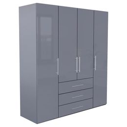 CARRYHOME Kleiderschrank, Anthrazit, Anthrazit Hochglanz, Holzwerkstoff, 7 F&auml;cher, 3 Schublade(n) Schubladen, 196x219x59 cm, in verschiedenen Gr&ouml;&szlig;en erh&auml;ltlich, Holzdekoren erh&auml;ltlich, Schlafzimmer, Kleiderschr&auml;nke, Dreht&uuml;renschr&auml;nke
