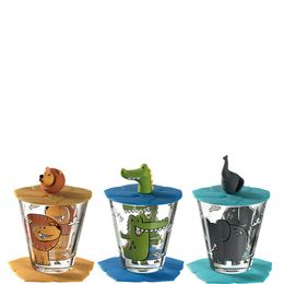 Leonardo Kinder-Gl&auml;serset Bambini, Blau, Gelb, Grau, Gr&uuml;n, T&uuml;rkis, Kunststoff, Glas, 9-teilig, 32x10x11 cm, Essen & Trinken, Gl&auml;ser, Gl&auml;ser-Sets