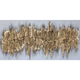 Monee &Ouml;lgem&auml;lde, Gold, Holz, Textil, Tanne, massiv, Abstraktes, Strukturen, rechteckig, 120x60 cm, handgemalt, 3D-Effekt, Bilder und Zubeh&ouml;r, Wandbilder, &Ouml;lgem&auml;lde