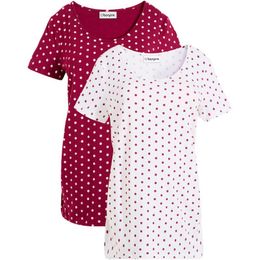 bonprix Damen bonprix Umstandsshirt Packung, 2 Stk. figurbetonte Passform, seitliche Raffungen, gepunktetes Design lila 36/38 (S)