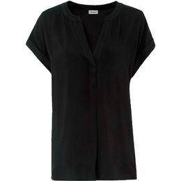 bonprix Damen bonprix Tunika eleganter Look, Kurzarm-Design, Regular Fit, mit Henley-Kragen schwarz 40