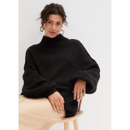bonprix Damen bonprix Strickpullover &raquo;Grobstrick-Pullover&laquo; aus Polyester, Polyacryl, Polyamid und Wolle, mit Stehkragen schwarz 36/38 (S)