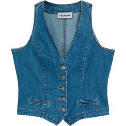 bonprix Damen bonprix Jeansweste &raquo;Stretch-Jeansweste&laquo; aus Baumwollmischung, taillierte Passform, mit Knopfleiste blau 48