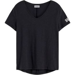 bonprix Damen bonprix T-Shirt Oversize-Passform, tiefer V-Ausschnitt, abgerundeter Saum schwarz 56/58 (XXXL)