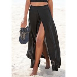 Lascana Damen Lascana mit besonderem Schnitt, langer Rock mit Beinschlitz, Strandrock schwarz 44