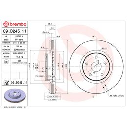 Brembo Bremsscheibe COATED DISC LINE 09.D245.11 vorne rechts links bel&uuml;ftet 315mm f&uuml;r SUBARU 26300AL010 26300AL04A