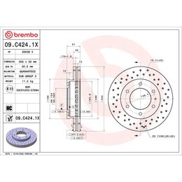 Brembo Bremsscheibe 09.C424.1X vorne rechts links Gelocht 302mm f&uuml;r VW FORD USA ASIA & OCEANIA MAZDA 2HJ615601B 1742318 1727183