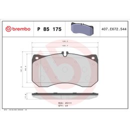 Brembo Bremsbelagsatz, Scheibenbremse P 85 175 vorne rechts links ohne Zubeh&ouml;r f&uuml;r AUDI 8W0698151BF 8W0698151AP 8W0698151BA