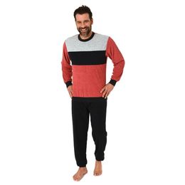 Normann Frottee langarm Schlafanzug Pyjama B&uuml;ndchen - 81312 in rot | Gr.: 54