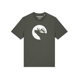 wat? Apparel T-Shirt R&ouml;hrender Hirsch in Khaki | Gr.: 50
