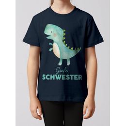 wat? Apparel T-Shirt Dinosaurier 03 Gro&szlig;e Schwester in Dunkelblau | Gr.: 122/128