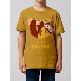 wat? Apparel T-Shirt Faultier Gro&szlig;er Bruder in Ocker | Gr.: 122/128