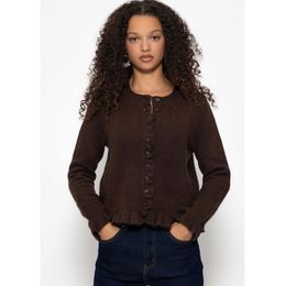 SASSYCLASSY Cardigan mit R&uuml;schen in Dunkelbraun | Gr.: M