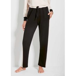 GOLDNER Kurzgr&ouml;&szlig;e: Sportive, bequeme Viskose-Stoffhose in schwarz / beige | Gr.: 23