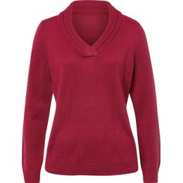 Damen V-Ausschnitt-Pullover mit Rollkante himbeere, Gr&ouml;&szlig;e 40