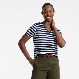 LANDS' END Supima Kurzarm-Shirt mit V-Ausschnitt, Damen,  Blau, Baumwolle, by Lands' End