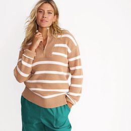 LANDS' END Pullover DRIFTER mit Rei&szlig;verschluss, Damen,  Braun, Baumwolle, by Lands' End