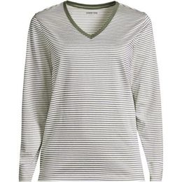 LANDS' END Supima&reg; Langarm-Shirt mit V-Ausschnitt, Damen,  Gr&uuml;n, Baumwolle, by Lands' End