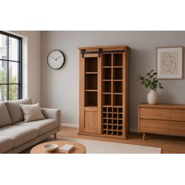 Wein-Sideboard 145x45x85 cm Akazienholz massiv natur gusseiserne Elemente LIANO I