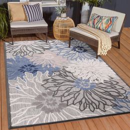 Teppich Sanat "Floral 2 Outdoor", grau (grau, beige), B:200cm H:6mm L:290cm, Kunstfaser, Teppiche, Teppich, In- und Outdoor geeignet, Blumen, Balkon, Terrasse, Au&szlig;enbereich