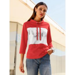WITT Damen Sweatshirt mit Folienprint-Schriftzug, rot-wei&szlig;-geringelt, Gr&ouml;&szlig;e 40