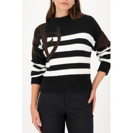 Strickpullover monari, Damen, Gr. 46, schwarz (schwarz geringelt), Strick, Obermaterial: 59% Polyacryl, 34% Viskose, 7% Polyester, gemustert, gestreift, mehrfarbig, regular fit taillenbedeckt, Rundhals, eingesetzt Rippstrickb&uuml;ndchen, Pullover Strickpullover, Regular fit mit Rollkragen