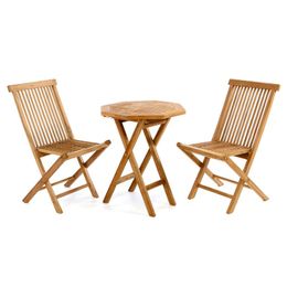Garten-Essgruppe Vcm "3-tlg. Sitzgruppe Garten Tisch Stuhl Holz Teak", braun (braun,), Obermaterial: 100% Sonstiges Material (Ananasfaser) AM_PF ., Sitzm&ouml;bel-Sets