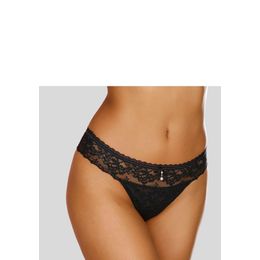 String Lascana, Damen, Gr. 48/50, schwarz, Spitze, Obermaterial: 88% Polyamid, 6% Elasthan, 6% Polyester, Unterhosen String, rundum aus zarter Jacquardspitze mit edlem Schmuckaccessoire