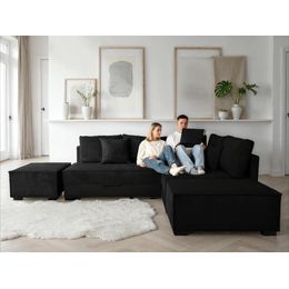 Ecksofa Home Affaire "Night & Day L-Form, Breite 316 cm mit Dauer-Schlaffunktion", schwarz, B:316cm T:215cm, 100% Polyester, Sofas, Ecksofa, inkl. Bettfunktion, Bettkasten, Boxspringbett 180x200 cm