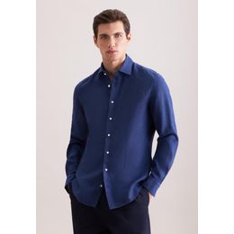 Leinenhemd Seidensticker "Schwarze Rose", Herren, Gr. S (38), normale &Auml;rmell&auml;ngen, mittelblau, 100% Leinen, unifarben, slim fit, 2-Knopf-Manschette, Hemden, Slim 1/1 Kentkragen Uni