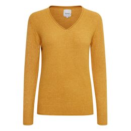 Strickfleece-Pullover oxmo "Strickpullover OXIlva", Damen, Gr. L, gelb (honey mustard melange), Obermaterial: 74% Polyacryl PAN. 23% Nylon NY. 3% Elasthan EL., Pullover