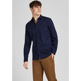 Jack & Jones Langarmhemd JACK & JONES "CARDIFF SHIRT", Herren, Gr. XL, N-Gr, blau (navy), Web, Obermaterial: 100% Baumwolle, slim fit, Hemden