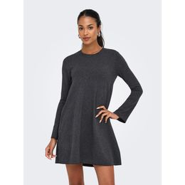 Midikleid Only "ONLAMALIO LIFE LS ONECK DRESS KNT", Damen, Gr. S, N-Gr, grau (dunkelgrau melange), Obermaterial: 100% Polyester, unifarben, loose fit, Rundhals, Kleider Midikleid, Sommerkleid